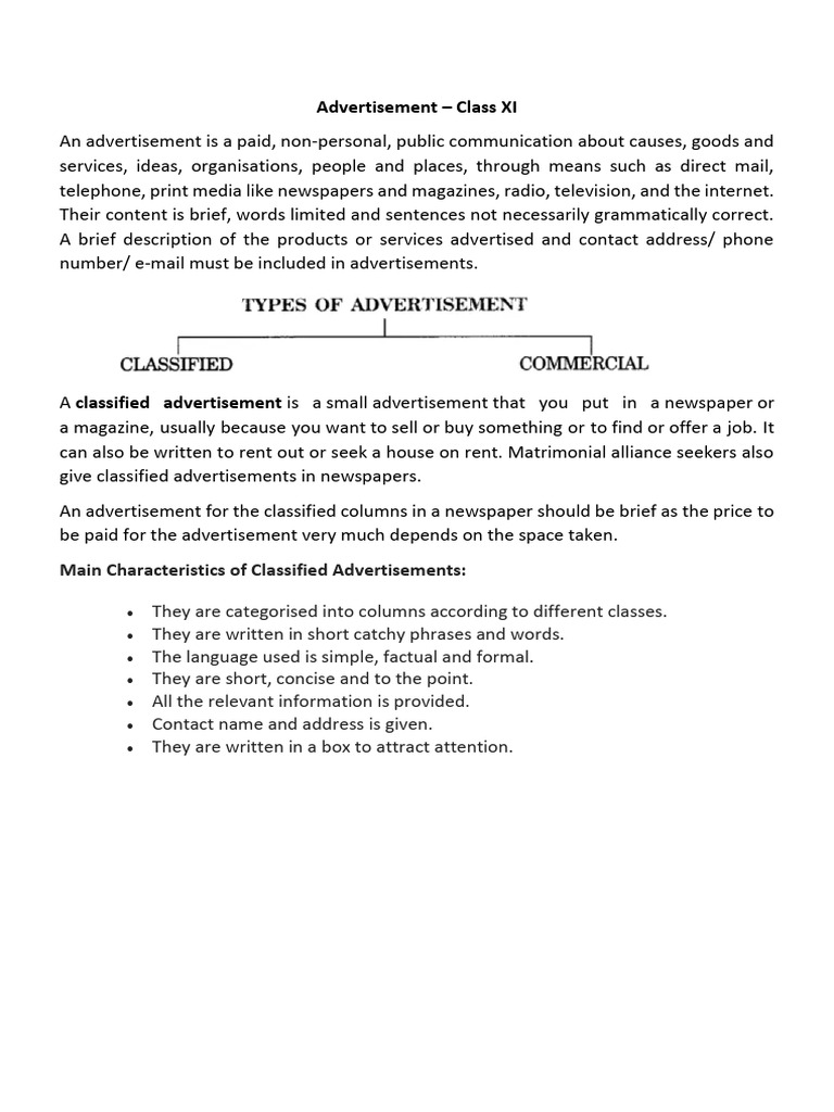 Advertisement - Class XI | PDF | Advertising | Newspapers