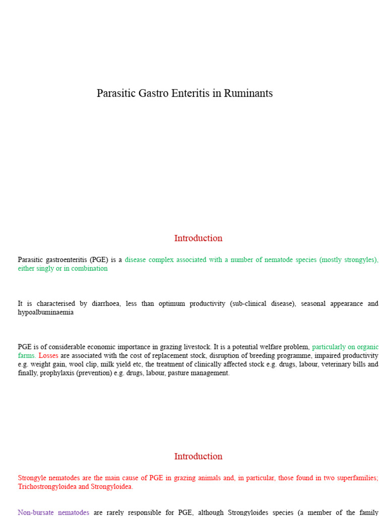 Parasitic Gastro Enteritis (PGE) in Ruminants | PDF