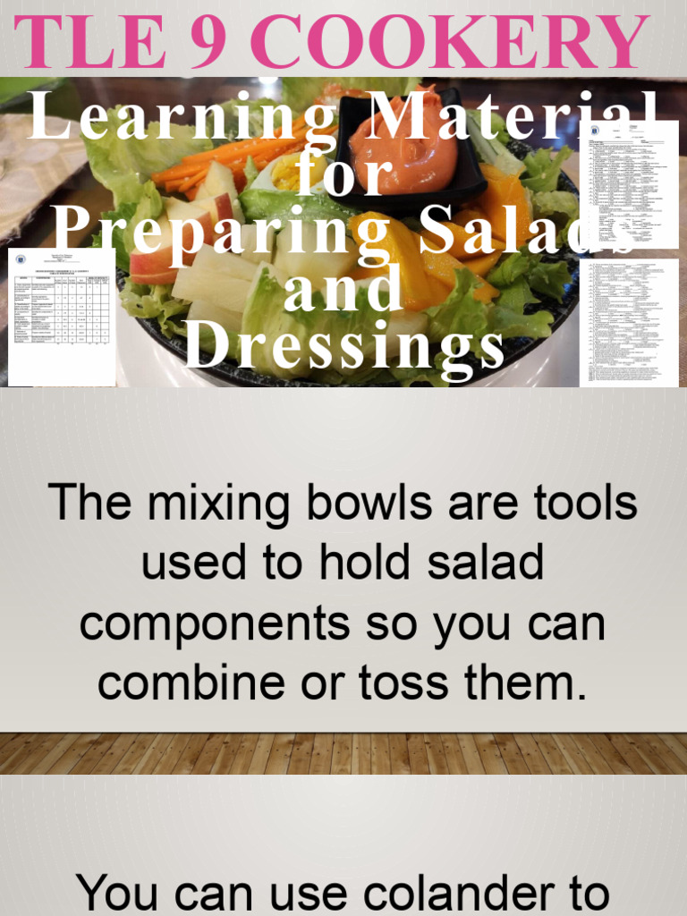 TLE 9 Cookery Learning Material On Preparing Salads and Dressings | PDF