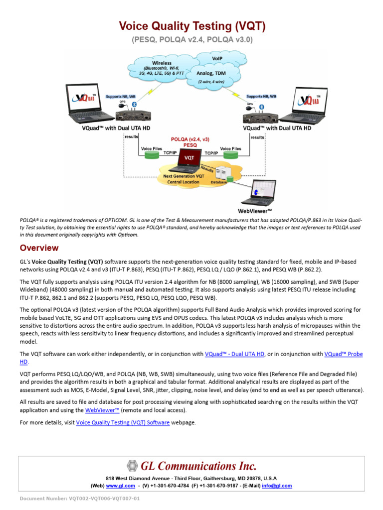 Voice Quality Testing Pesq Polqa Brochure Pdf
