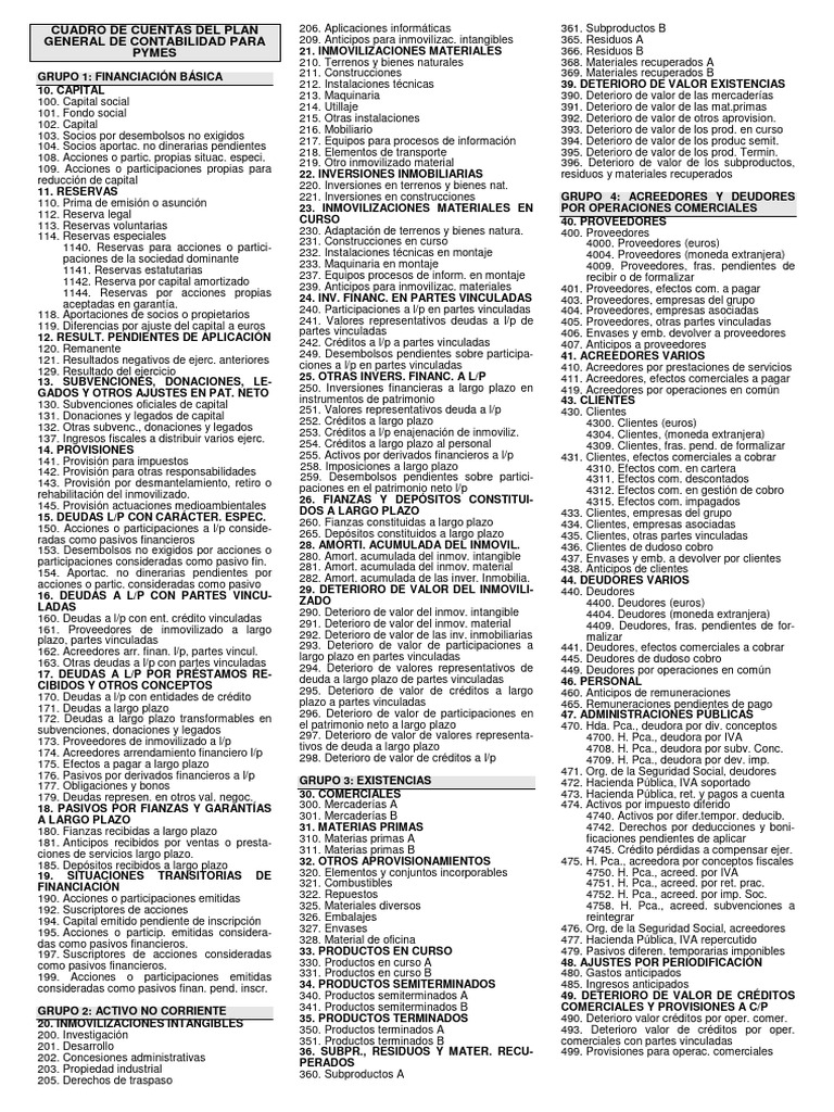 Cuadro de Cuentas. Versión Papel | PDF