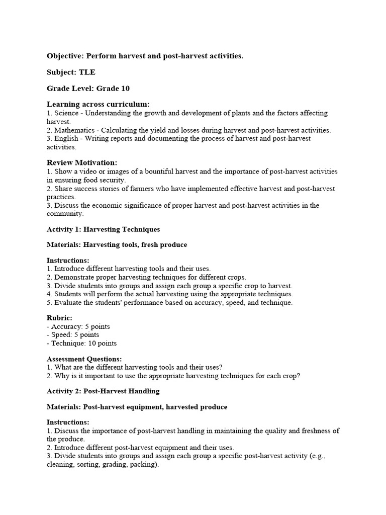 Harvest and Post-Harvest Activities Guide | PDF | Business