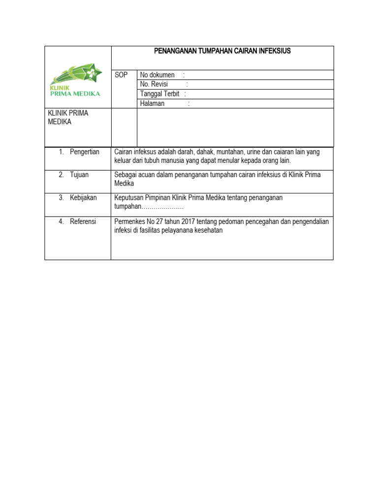 Sop Penanganan Tumpahan Cairan Infeksius | PDF