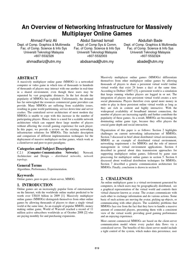 An Overview Of Networking Infrastructure For Massively Multiplayer Online Games Pdf Peer To