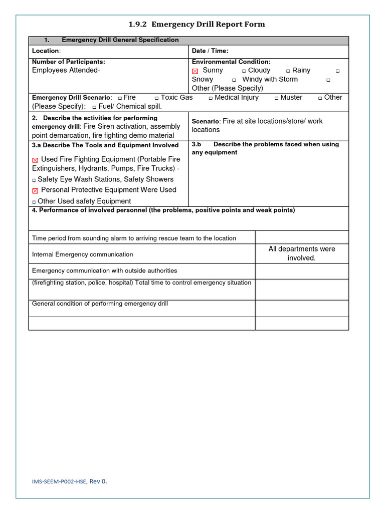 Emergency Drill Form-01 | PDF