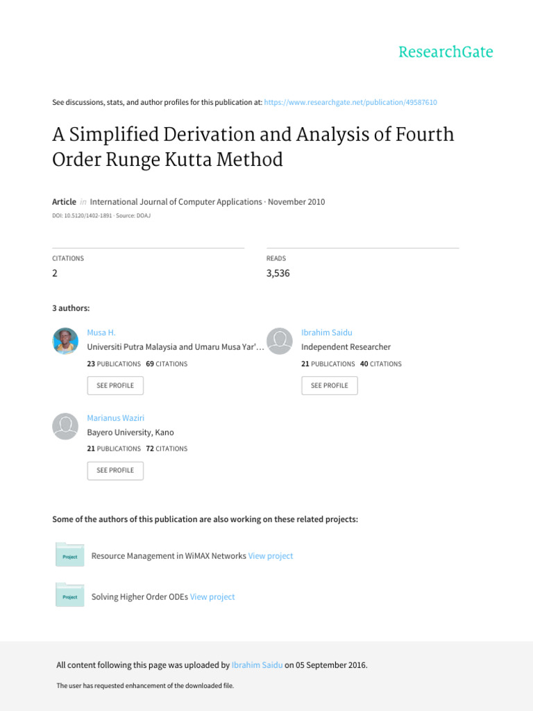 Simplified Fourth Order Runge-Kutta Analysis | PDF | Teaching Methods ...