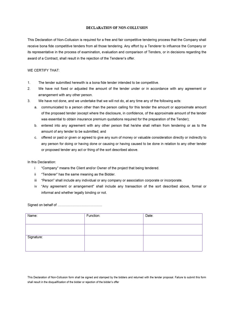 1.3 Declaration of Non-Collusion | PDF