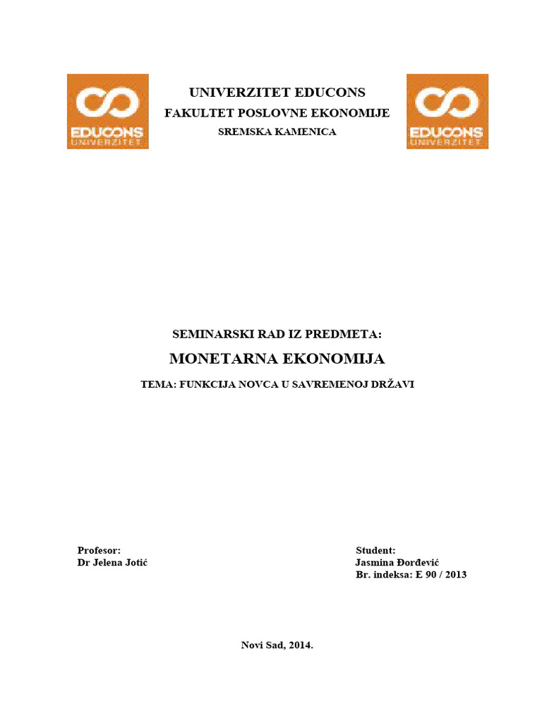 Funkcija Novca U Savremenoj Državi | PDF
