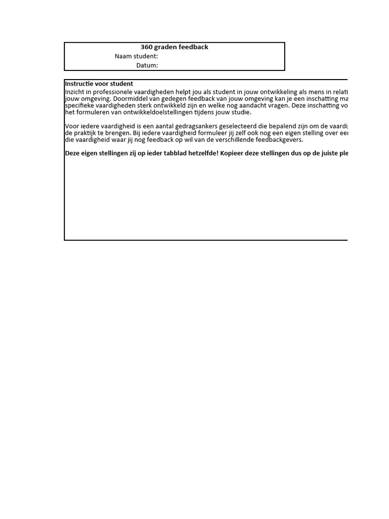 Invulformulier 360 Feedback - PRV 5 Vaardigheden OND Aangepast | PDF