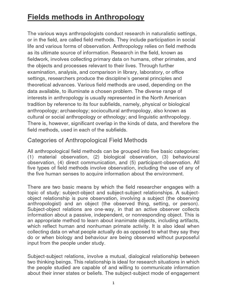 Fields Methods in Anthropology | PDF | Anthropology | Field Research