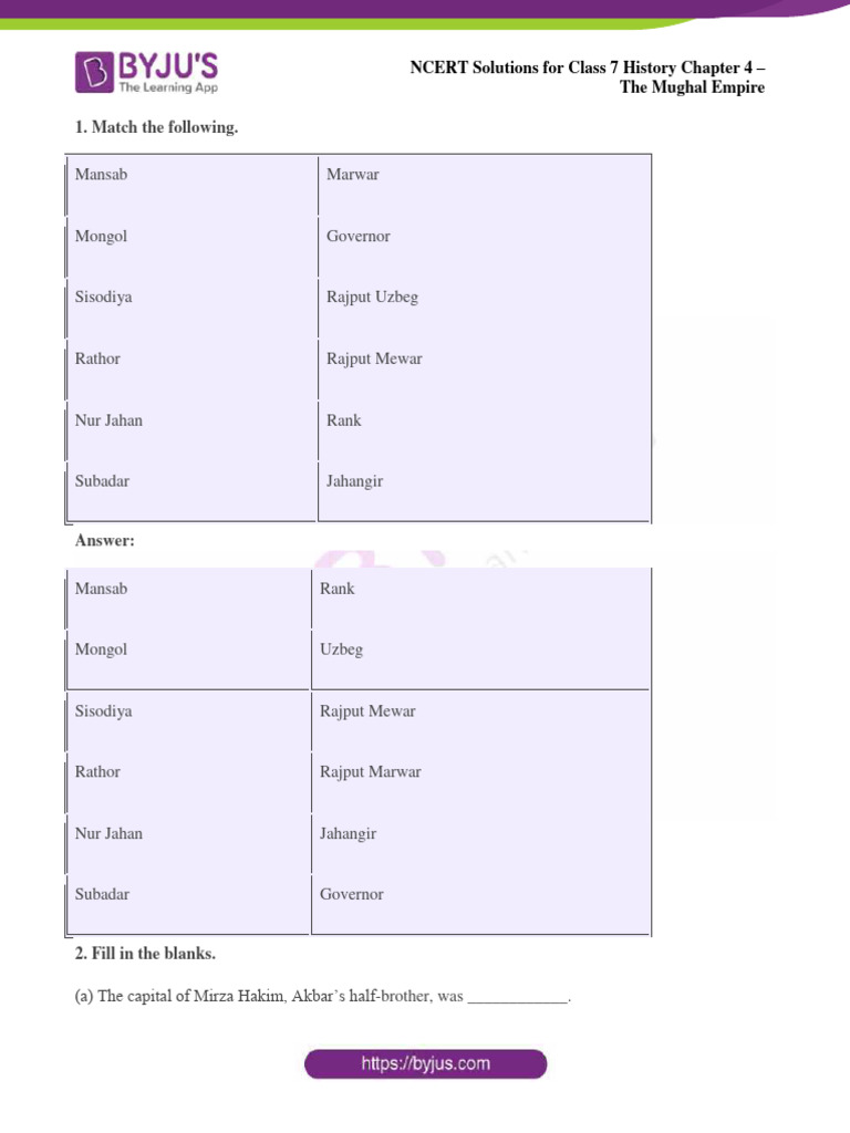 NCERT Class 7 History Ch 4 Solutions | PDF | Mughal Empire | South Asia