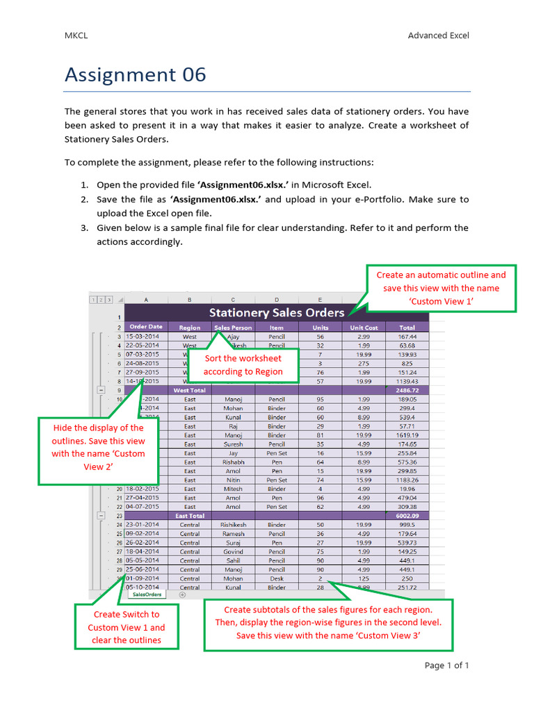 Advanced Excel Assignment Overview | PDF | Teaching Methods & Materials