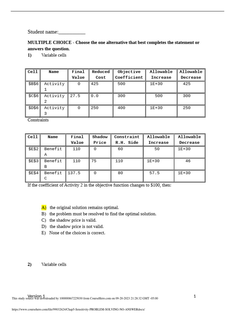 Sensitivity Analysis in Linear Programming | PDF | Mathematical Logic ...