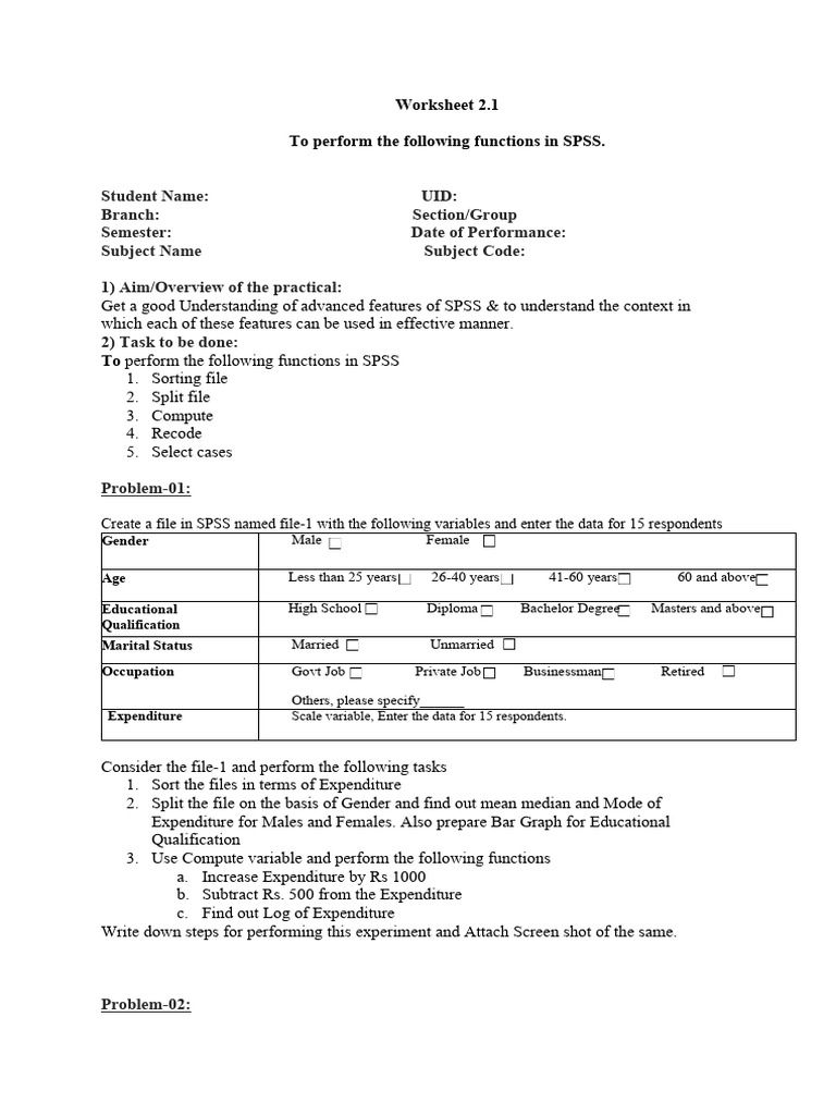 Worksheet 4 | PDF | Function (Mathematics) | Spss