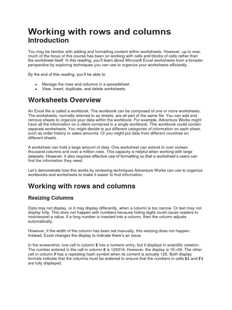 Working With Rows and Columns | PDF