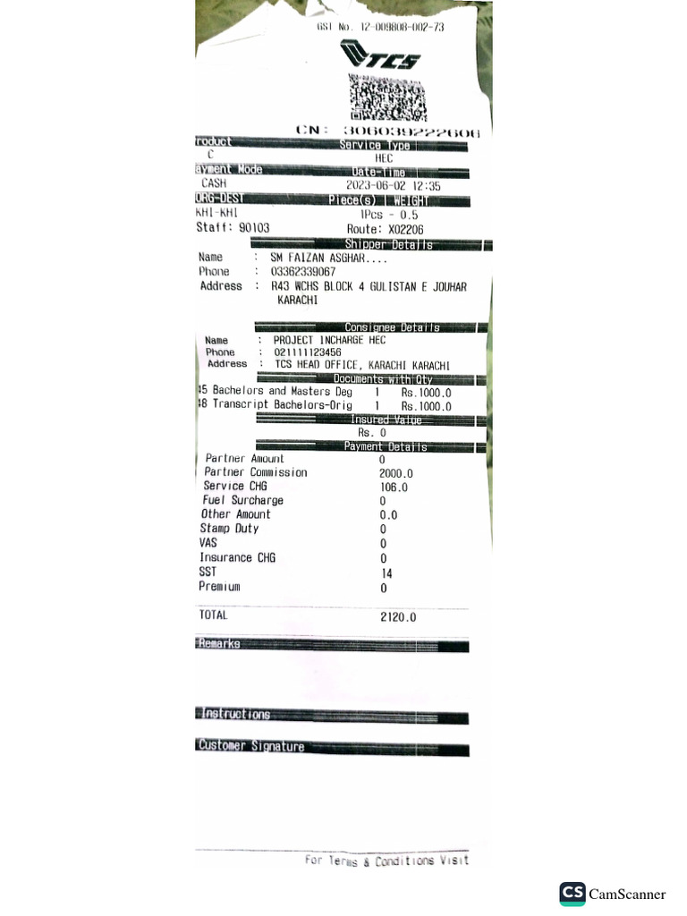 Tcs Receipt | PDF