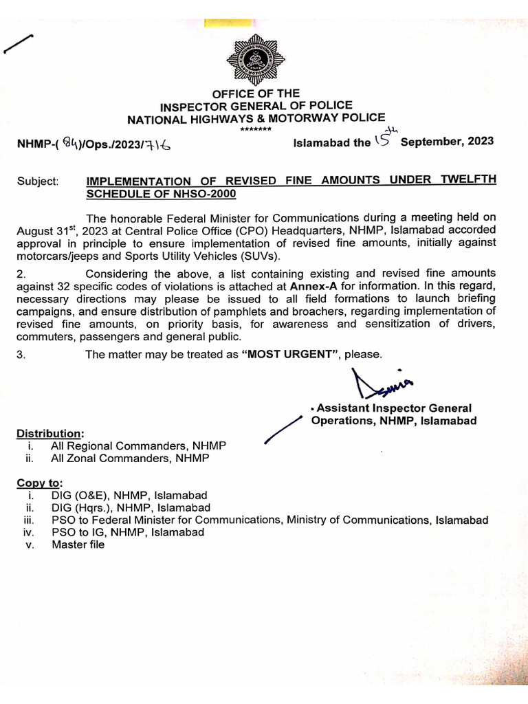 Implementation of Revised Fine Amounts (Sept-2023) | PDF
