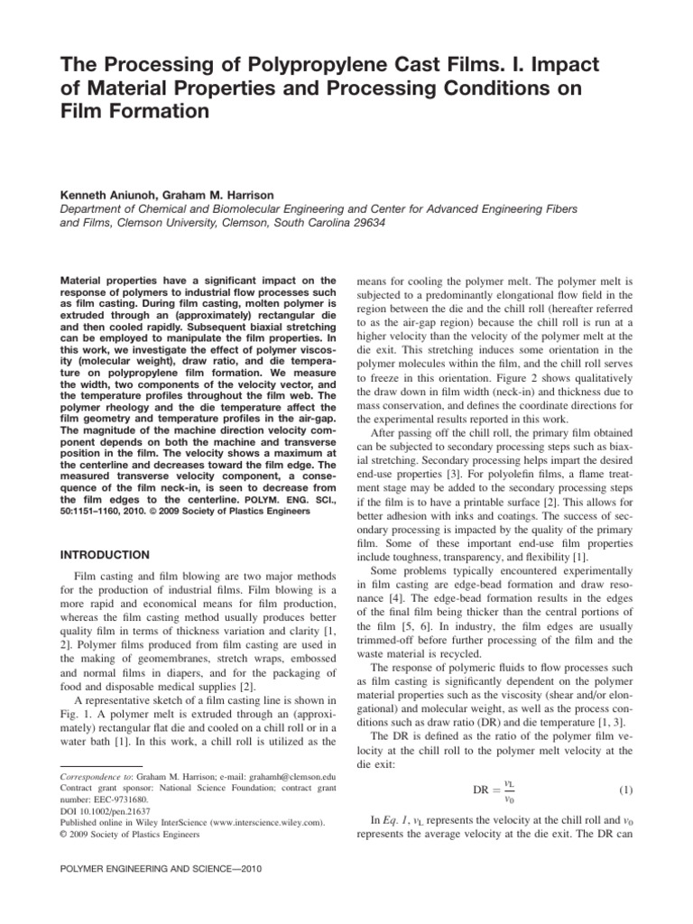 The Processing of Polypropylene Cast Films. I. Impact of Material ...