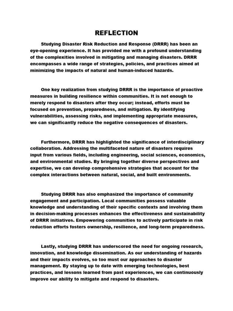 Reflection | PDF | Emergency Management | Climate Resilience