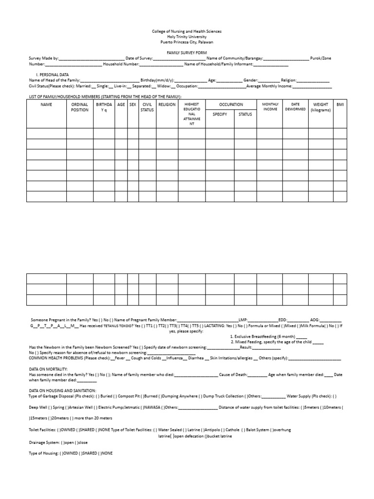 Family Survey Form 2019 | PDF