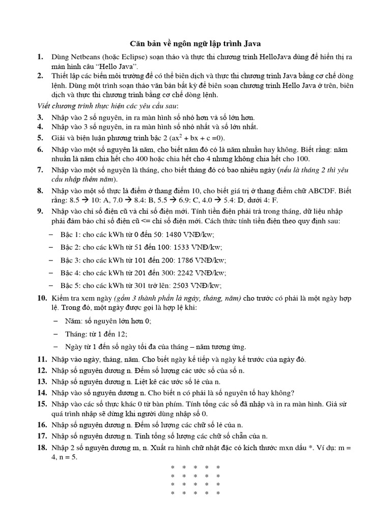 LTJava - Bai Tap - P1 - Java Co Ban | PDF