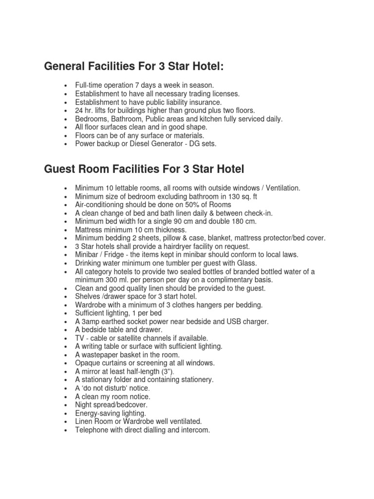 Hotel Requirements | PDF | Home & Garden