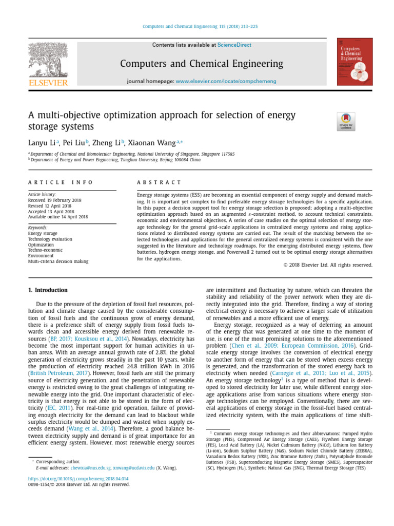 A Multi Objective Optimization Approach For Selection Of Energy Storage