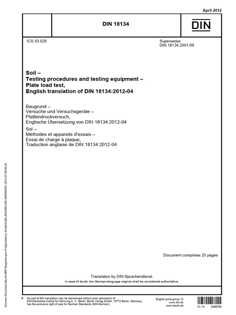 DIN 18134 2012-04 Eng. | PDF | Young's Modulus | Engineering Tolerance