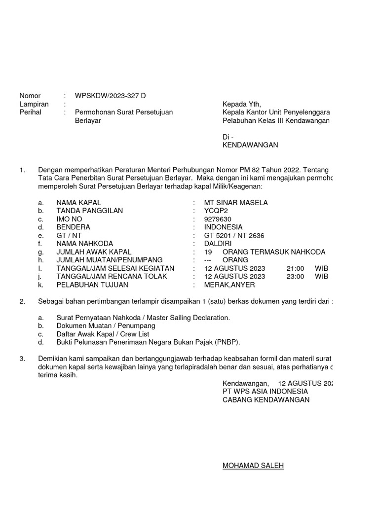 Permohonan Syahbandar | PDF