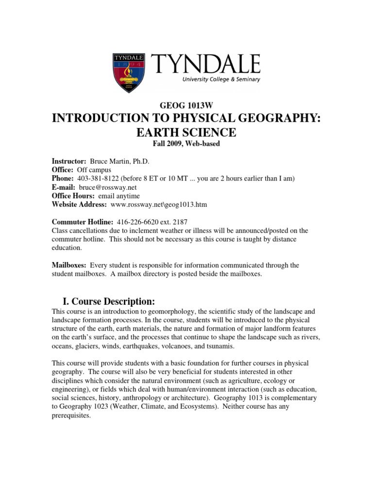 GEOG 1013 Introduction Physical Geography Earth Science Martin F09 | PDF