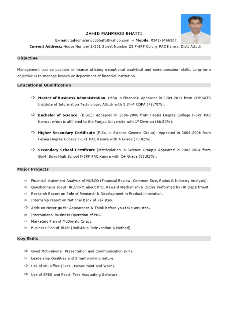 Zahid CV | Master Of Business Administration | Pakistan