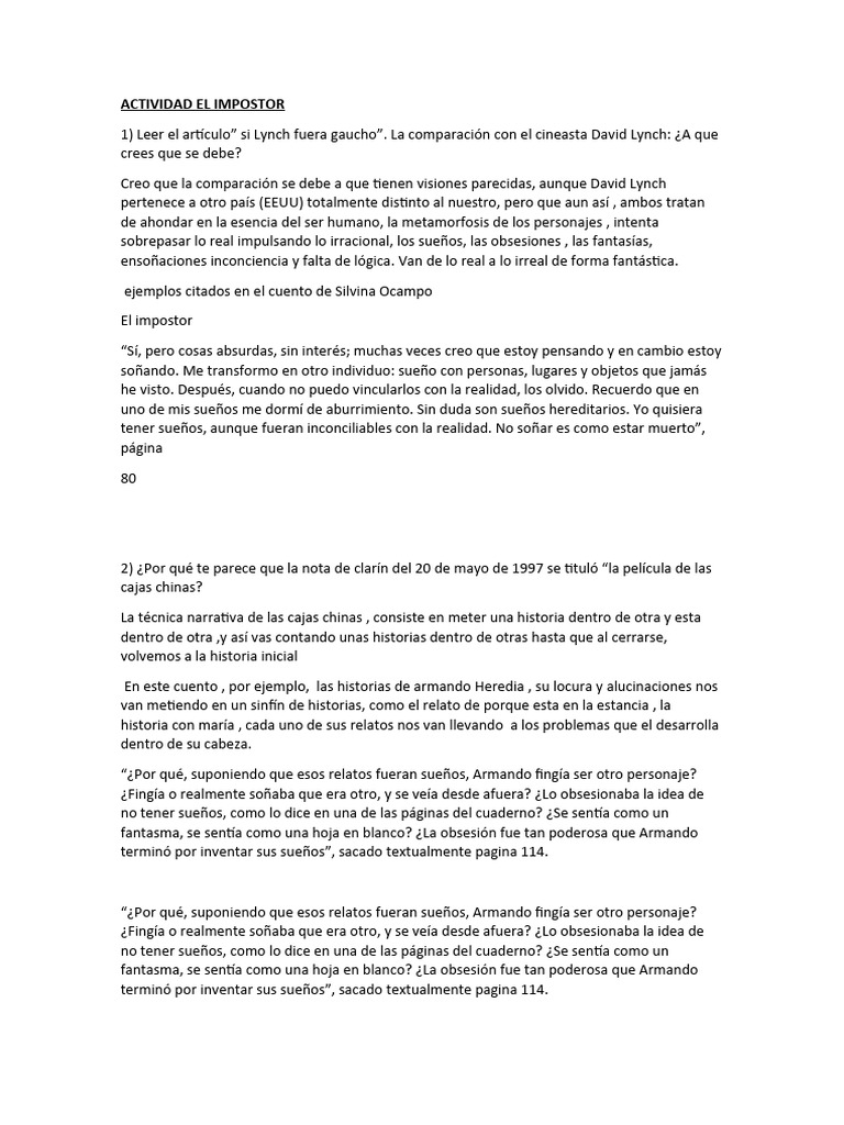 Actividad El Impostor | PDF | Sueño