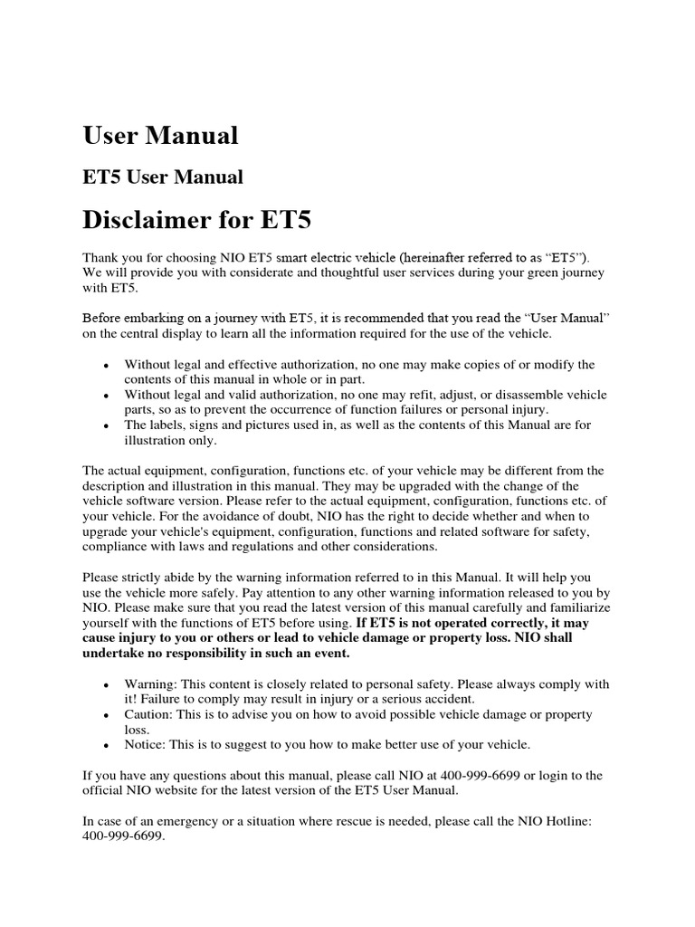 NIO ET5 User Manual Overview | PDF | Trunk (Car) | Vehicles