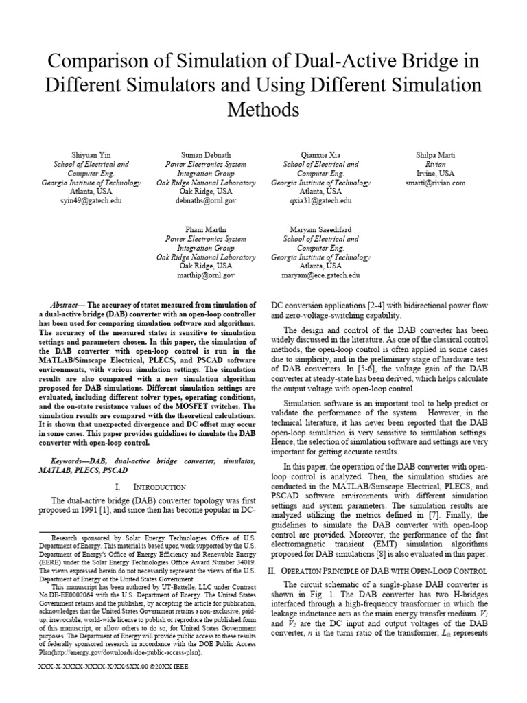 Comparison of Simulation of Dual-Active Bridge in Different Simulators ...