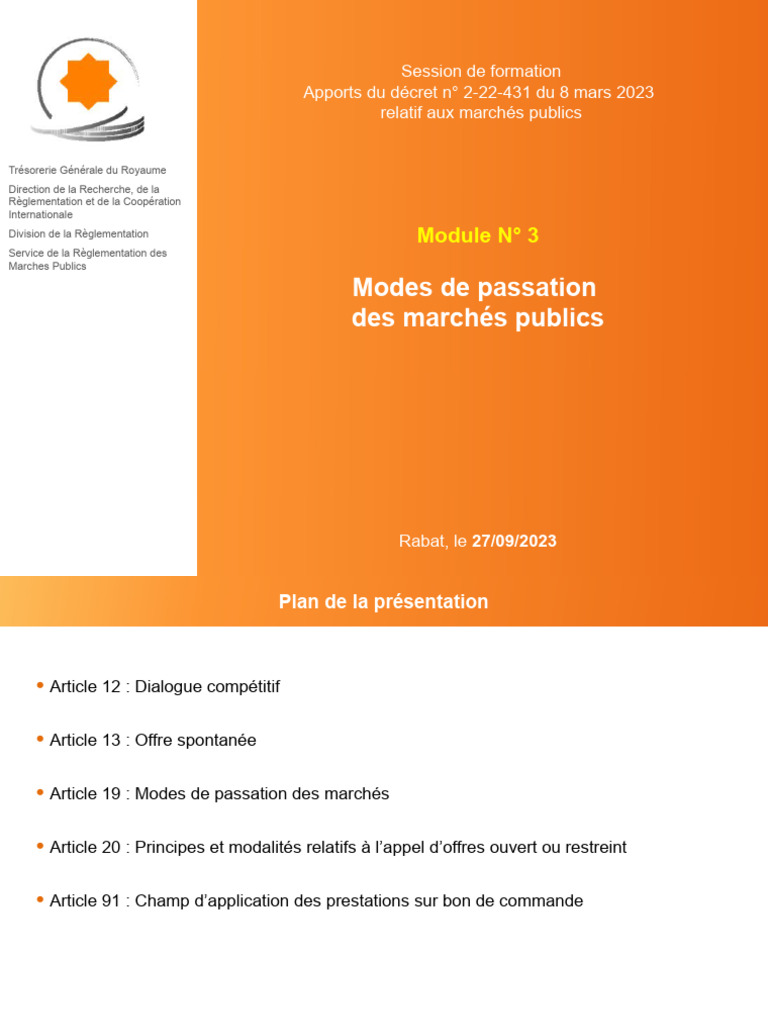 Module3 - Modes de Passation Des Marchés Publics - VF | PDF