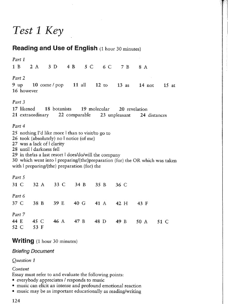 Reading and Use of English - Mock Test 1 Key | PDF
