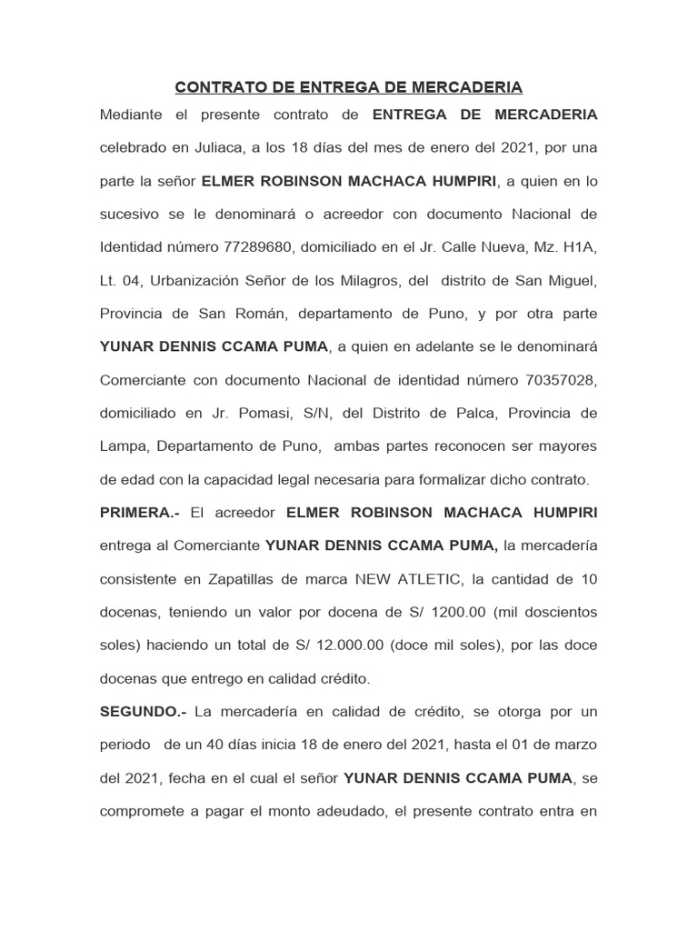 Contrato de Entrega de Mercaderia | PDF