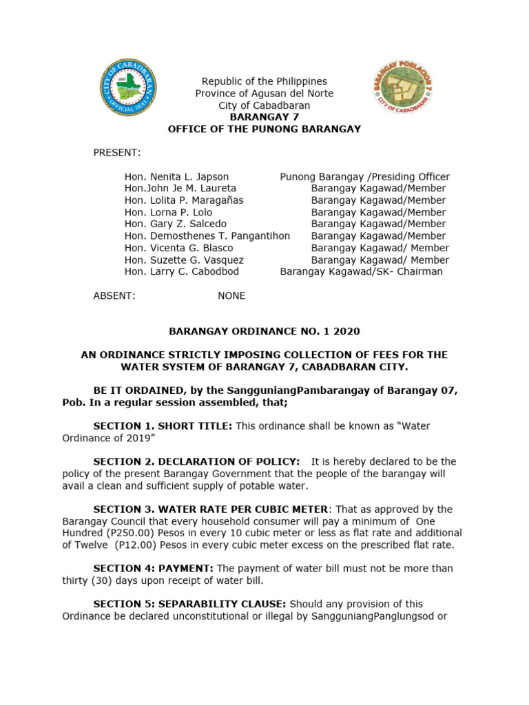 Barangay Ordinances on Fees and Rentals | PDF | Government | Justice
