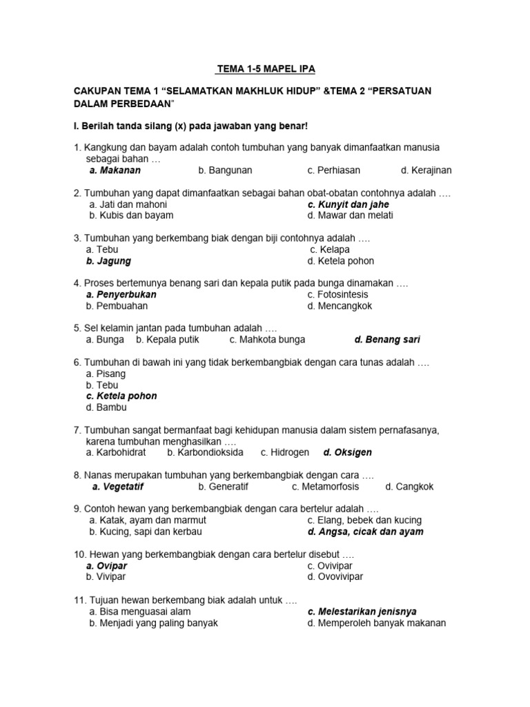 Sem1 Ipa Tema 1 SD 5 | PDF | Griya & Taman | Dewasa Muda