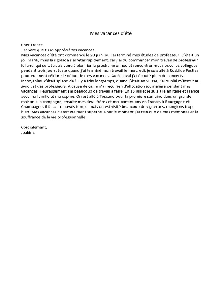 Mes Vacances D'été | PDF