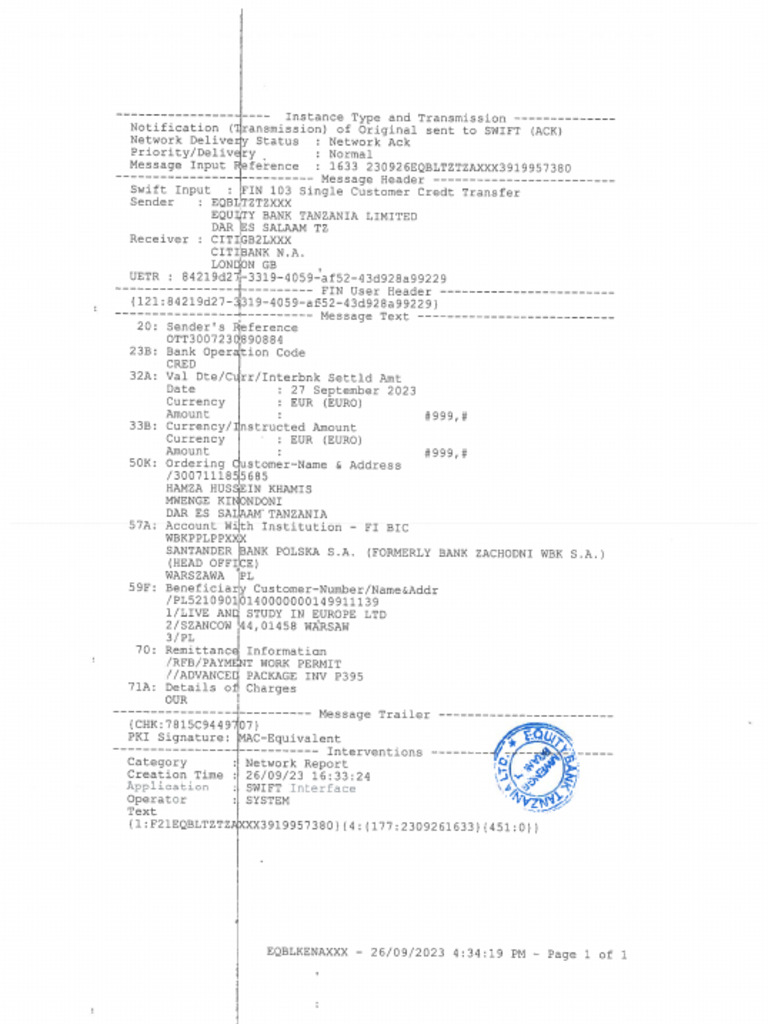 Swift Payment Receipt | PDF