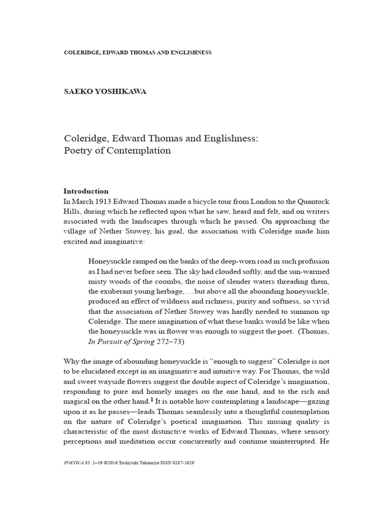 Coleridge Edward Thomas and Englishness | PDF | Classics | General Fiction