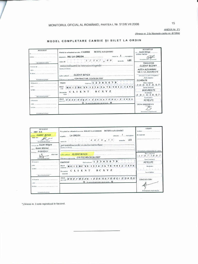 BO Avalizat Corect Conform Norme BNR | PDF
