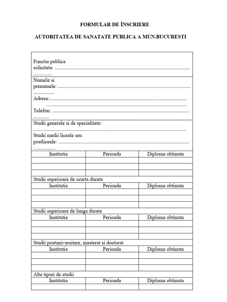 Formular de Inscriere Concurs | PDF