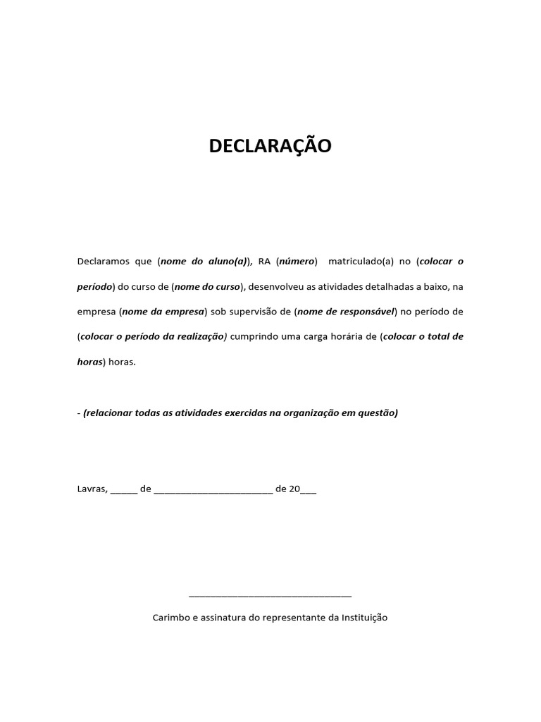 Modelo Declaração de Atividades Complementares | PDF