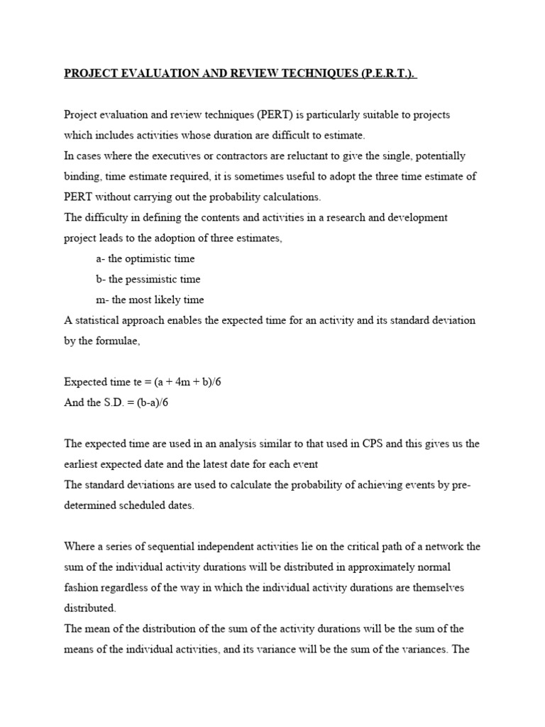 PROJECT EVALUATION AND REVIEW TECHNIQUES Notes | PDF | Probability ...