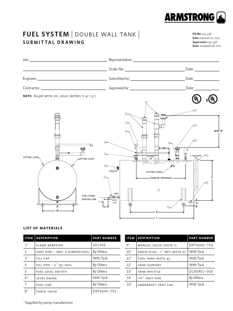F43 458 - FuelSystem - DoubleWall - Submittal - Drawing | PDF