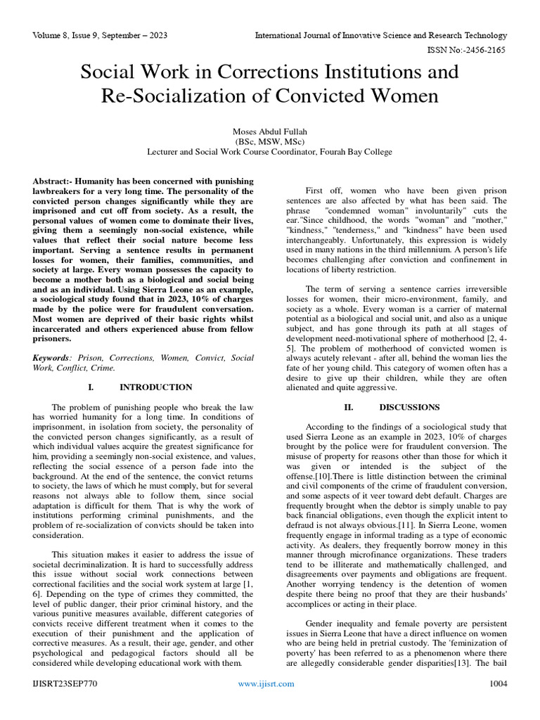 Social Work in Corrections Institutions and Re-Socialization of ...
