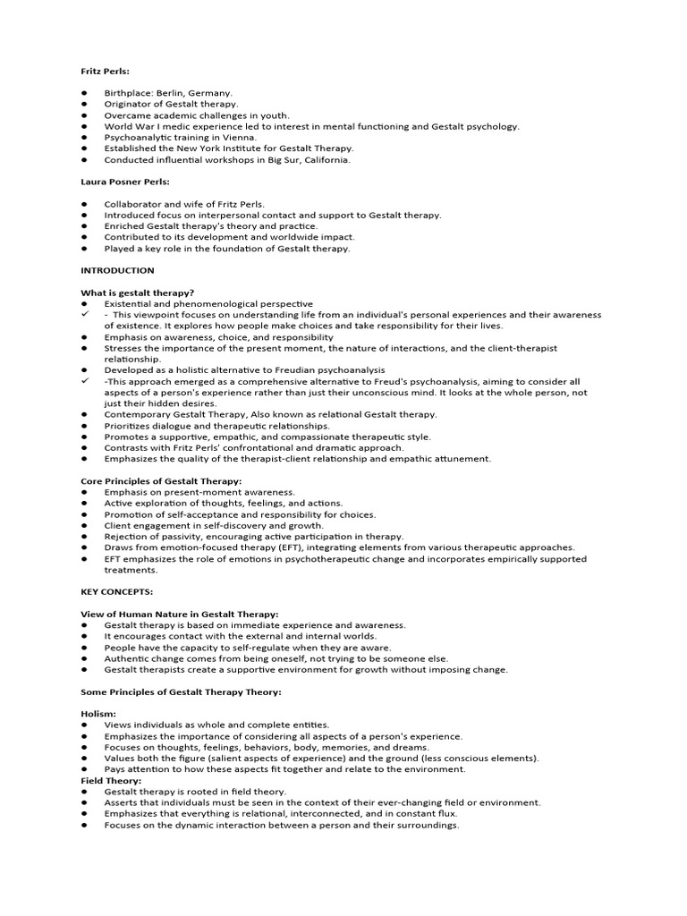 Gestalt Therapy Report | PDF | Gestalt Therapy | Psychotherapy