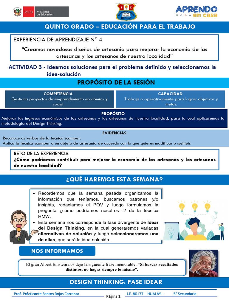 5 GRADO - ACT03 - IV EXPERIENCIA DE APRENDIZAJE Santos | PDF